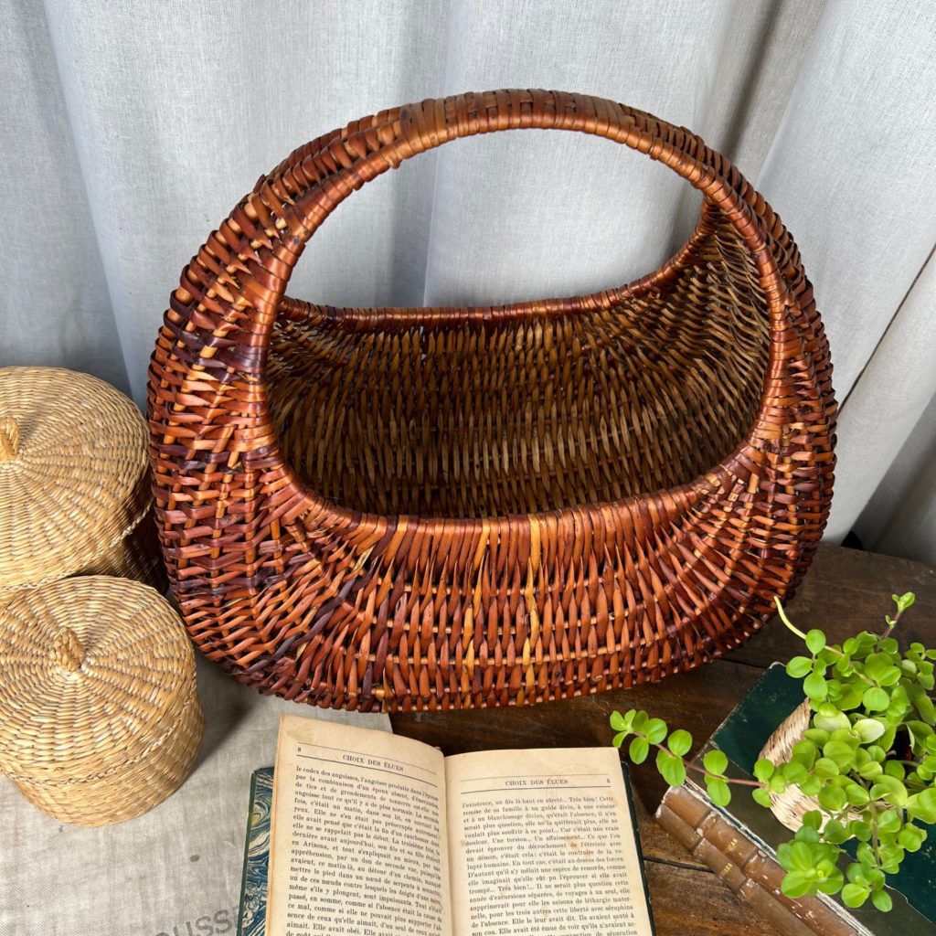 Ancien panier en osier "gondole" avec anse - Ma valise en carton